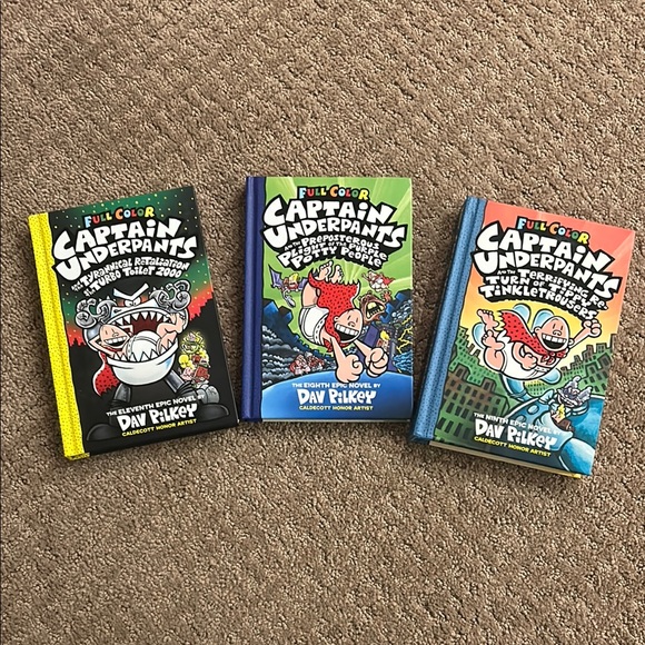 Toys | Captain Underpants Hardback Books By Dav Pilkey Set Of 3 Books ...